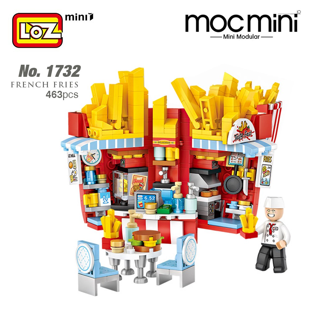 LOZ MINI 1732 French Fries Fast Food Chain Restaurant Cafe Expandable Block (463 Pcs) | Shopee ...
