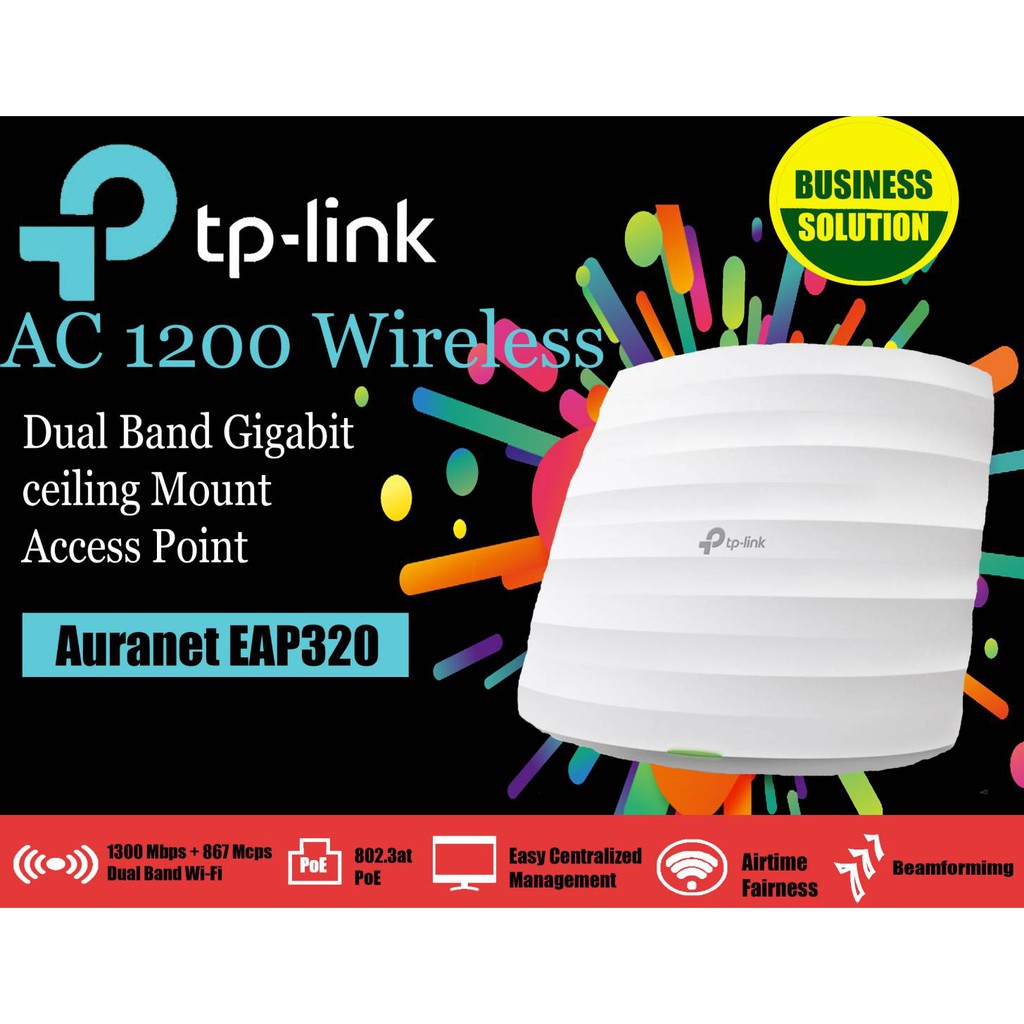 TP LINK Auranet EAP320 Wireless Dual Band Gigabit Ceiling Mount Access Point AC 1200 | Shopee ...