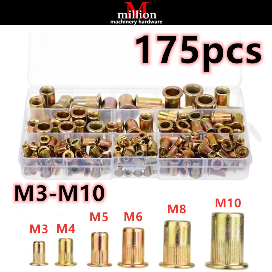 175 ชิ้น/เซ็ต M3 M4 M5 M6 M8 M10 Rivet Nut เหล็ก Rivet Nut เกลียวใส่ ...