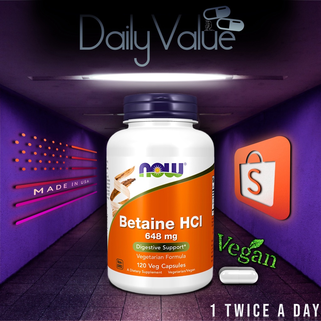 เบทาอีน HCI / Betaine HCI 648 MG 120 Capsules by NOW FOODS | Shopee ...