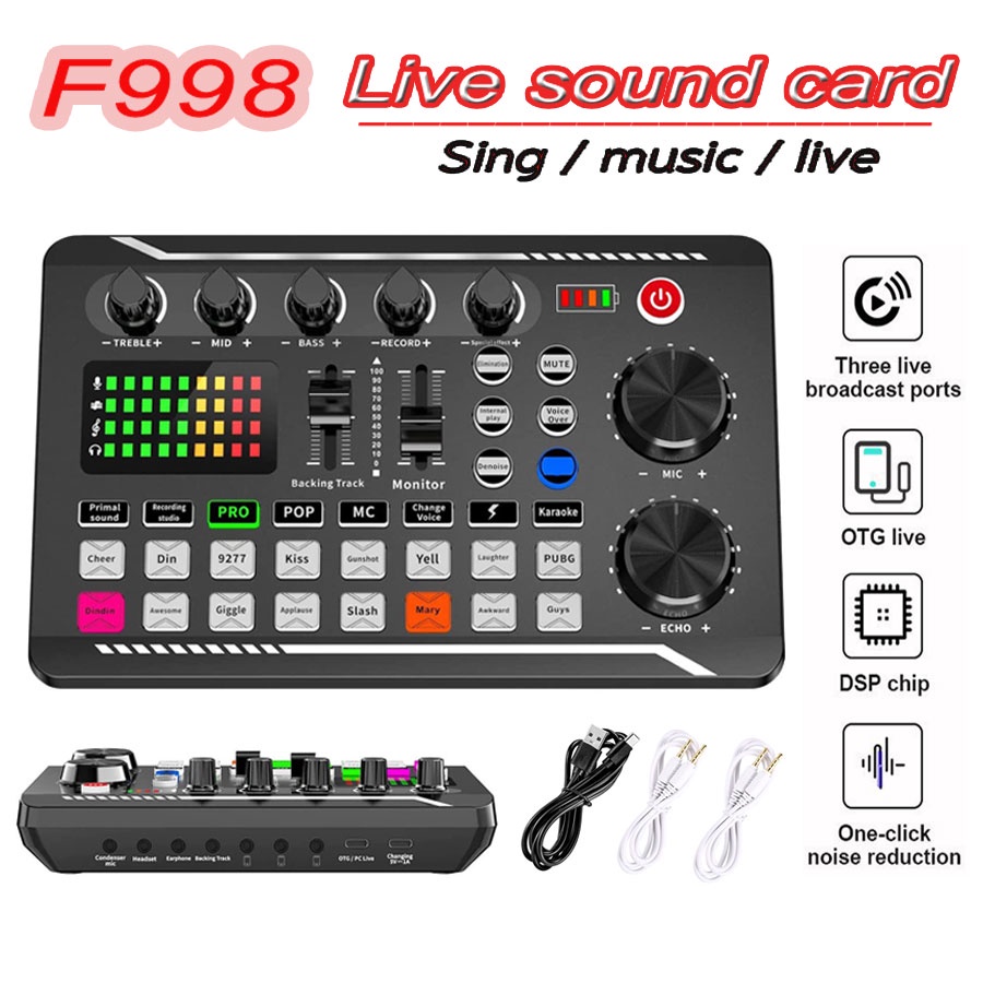 F998 Live Sound Card การ์ดเสียงไมโครโฟน เสียงอินเทอร์เฟซ เสียงมิกเซอร์ ...