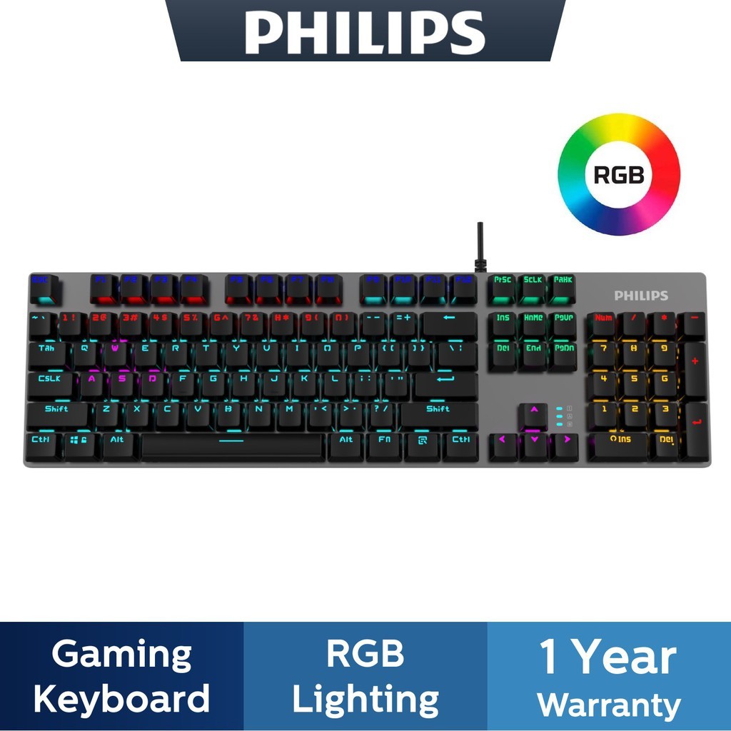 Philips SPK8404/G404 คีย์บอร์ดเกมมิ่งแบบกลไกแบบมีสาย USB พร้อมไฟ RGB | Shopee Thailand