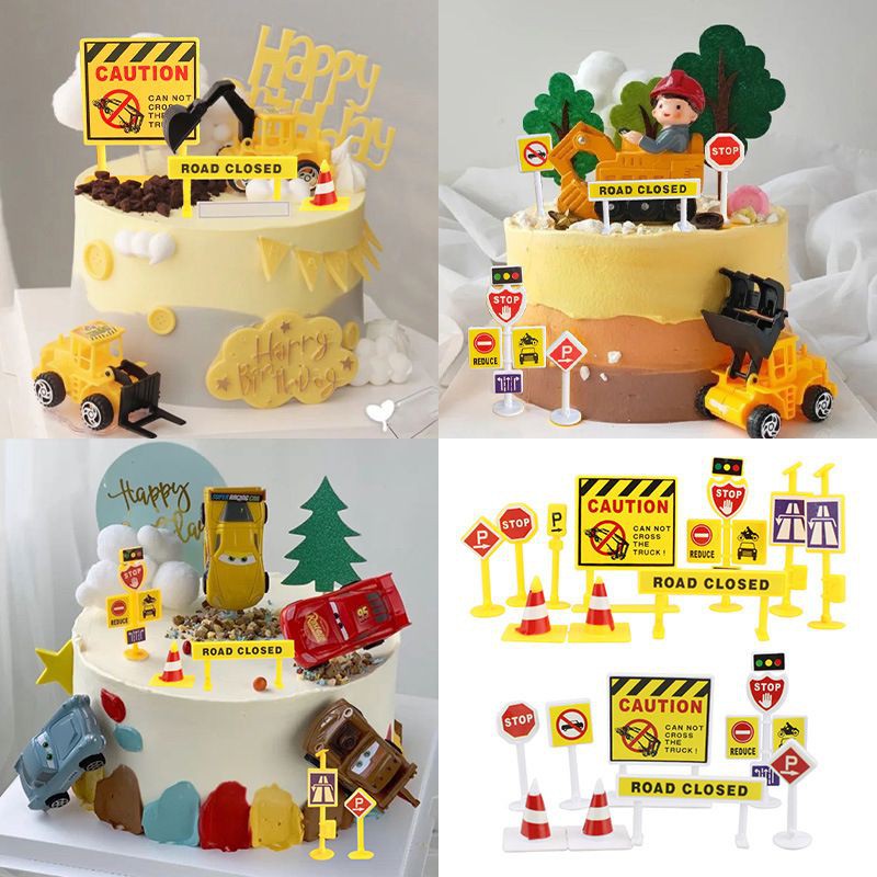 แต่งหน้าเค้ก อุปกรณ์ตกแต่งเค้ก การจราจร Roadblock toy Cake accessories ...