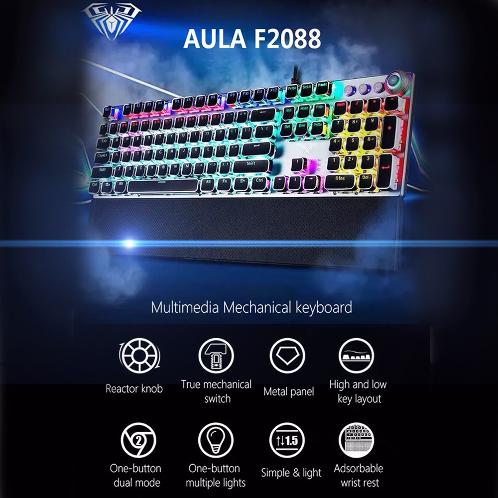 Aula F2088 คีย์บอร์ดเกมกล True ที่วางข้อมือ ปุ่มมัลติมีเดีย Marco การ ...