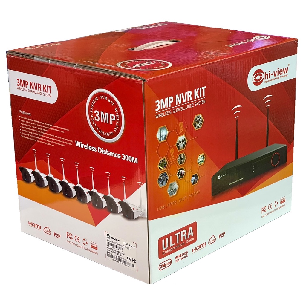 Hiview HW-3308KIT30-H3 (8CH.) WI-FI Kit ความละเอียด 3mp บันทึกเสียงได้ ชุดกล้องวงจรปิดไร้สาย ...