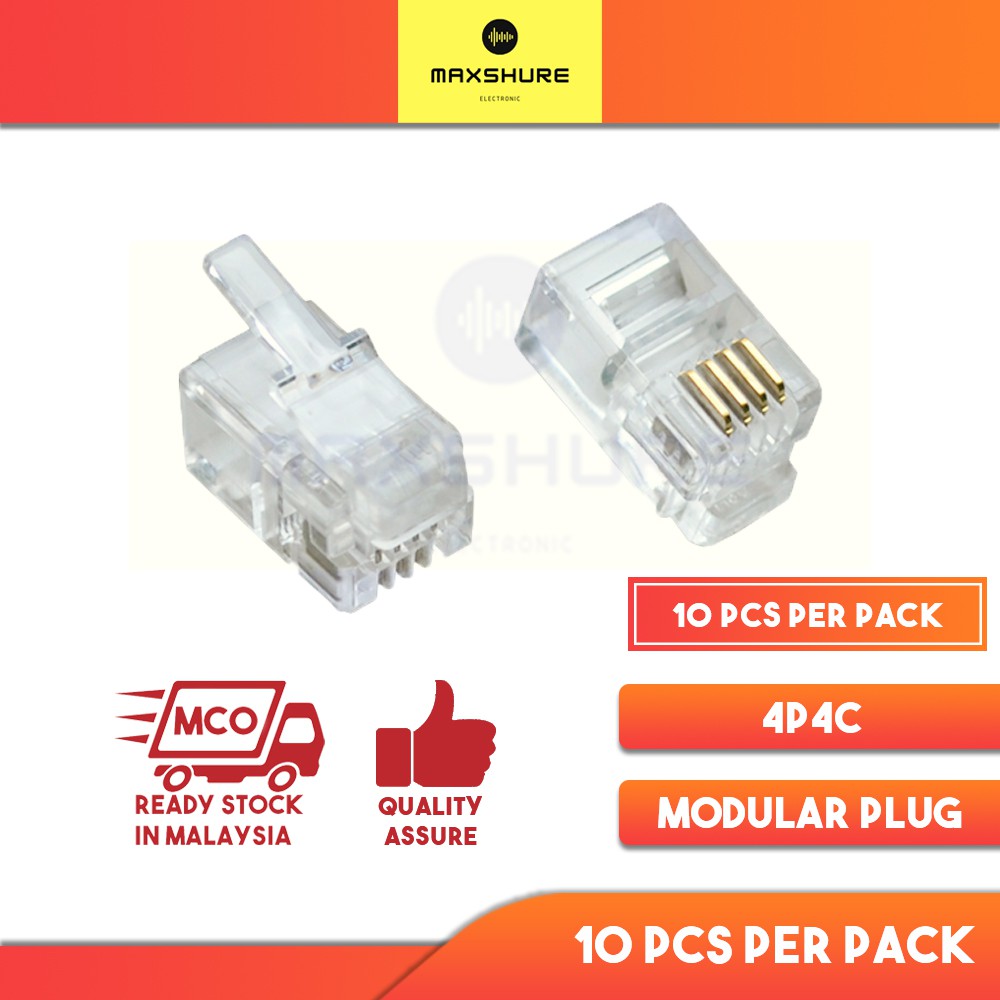 [MaxShure] 10 ชิ้นคุณภาพสูง RJ9 4P4C ปลั๊กคริสตัลหัว Modular Plug Connector | Shopee Thailand