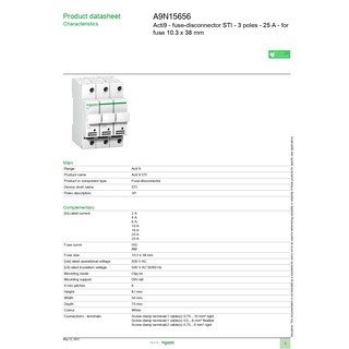 Schneider Electric - Acti9 - fuse-disconnector STI - 3 poles - 25 A ...