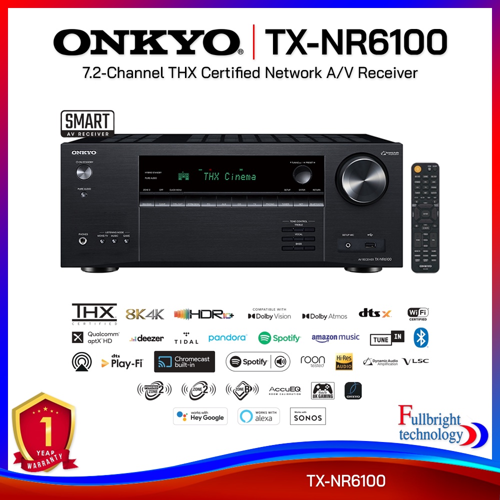Onkyo TX-NR6100 7.2-Channel THX Certified AV Receiver 210 W/Ch รองรับ 8K รับประกันศูนย์ไทย 1 ปี ...