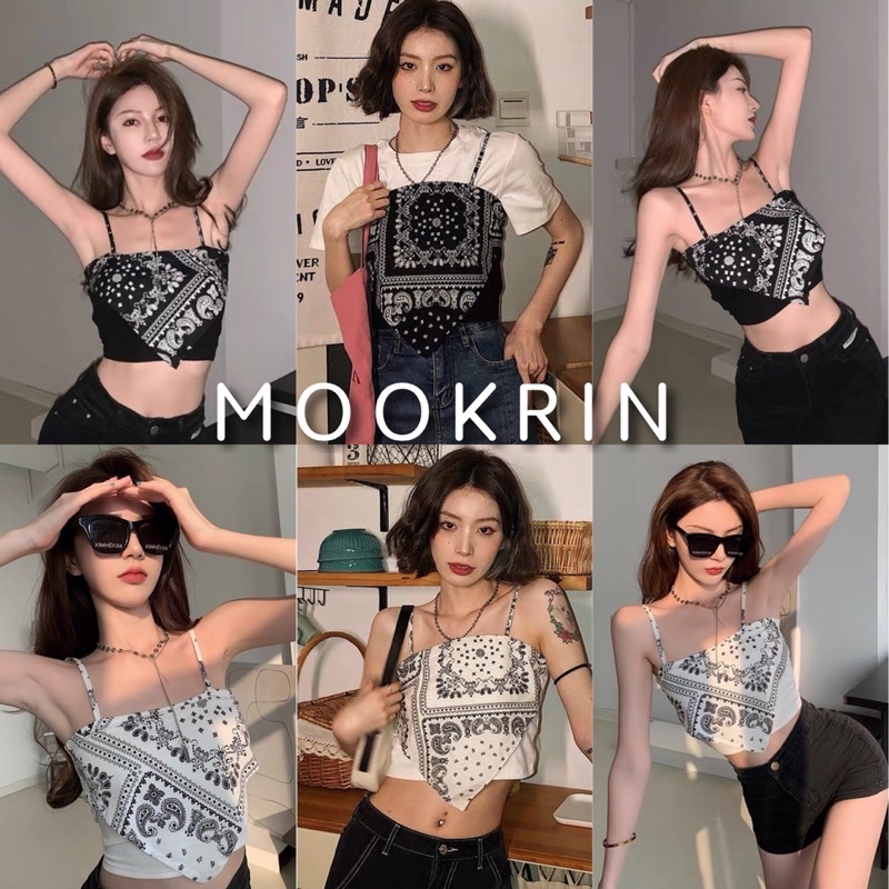 mookrin เสื้อสายเดี่ยว ผ้ายืดเกาะอก พิมพ์ลายชิคๆ | Shopee Thailand