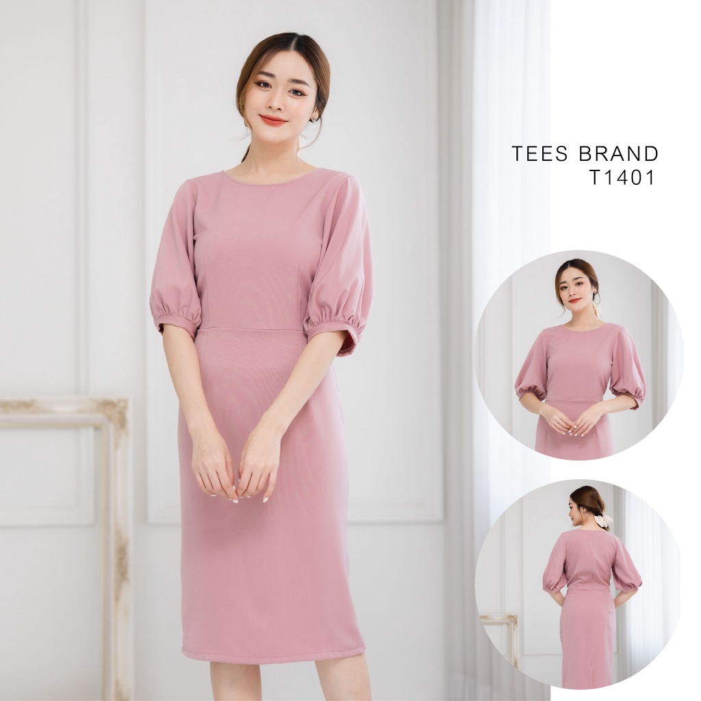 TEESBRAND T1401 ชุดทำงานสีชมพูกะปิ ทรงสอบ คอกลม แขนห้าส่วนตุ๊กตา | Shopee Thailand