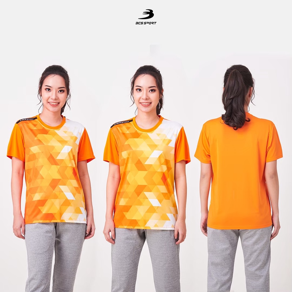 BCS SPORT เสื้อพิมพ์ลาย/กีฬา คอกลม สีส้ม UNISEX เนื้อผ้า MICRO PLUS+ มีไซส์เด็กละผู้ใหญ่ รหัส ...