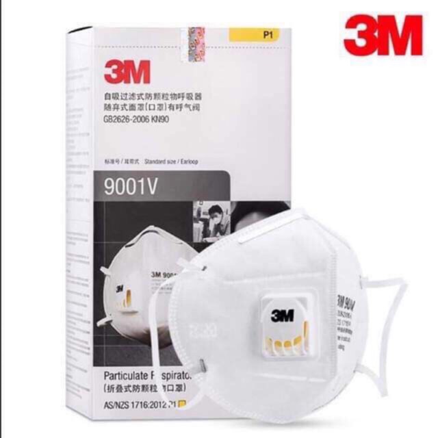 3M 9001V P1 , 3M 9002V P1 หน้ากากป้องกันฝุ่น ละออง พับได้ มีวาล์วระบายอากาศ (25ชิ้น/1กล่อง) สาย ...