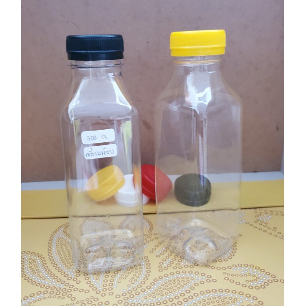 ขวดPET ใส่น้ำผลไม้ 300CC 150ใบ/แพ็ค สีใส ทรงสี่เหลี่ยมปากเรียบ พร้อมฝาเกลียว ขวดพลาสติกPET ขวด ...