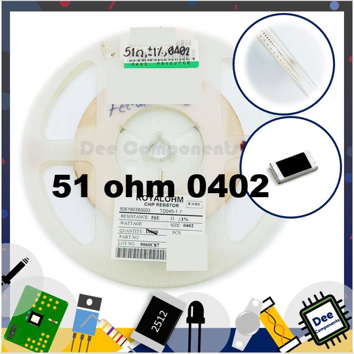 51 Ohm 0402 ±1% 62.5 mW ±100ppm/°C 0402WGF510JTCE ROYAL OHM 1-A3-5 (ขาย ...