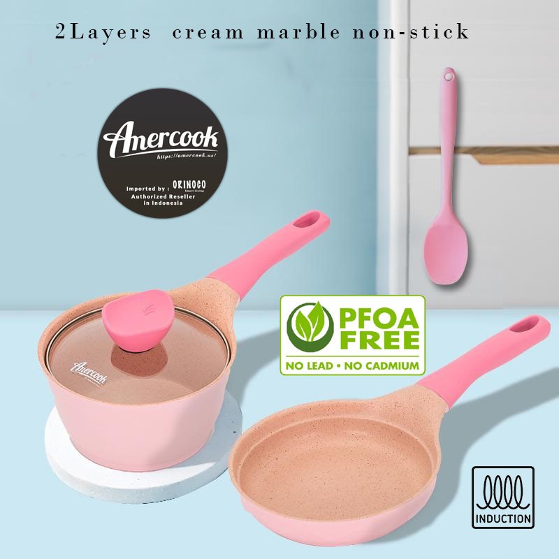 Amercook Fry Pan+Sauce Pan ชุดหม้อ+กระทะ 3 ชิ้น พร้อมฝา | Shopee Thailand