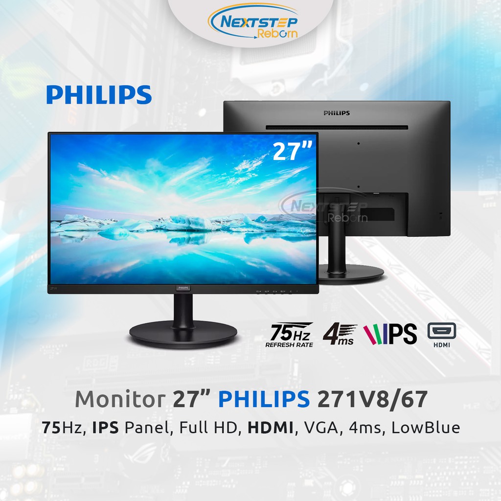 จอ Monitor 27'' PHILIPS 271V8/67 IPS FHD 75Hz (จอมอนิเตอร์) ของใหม่ รับประกัน 3 ปี Synnex ...