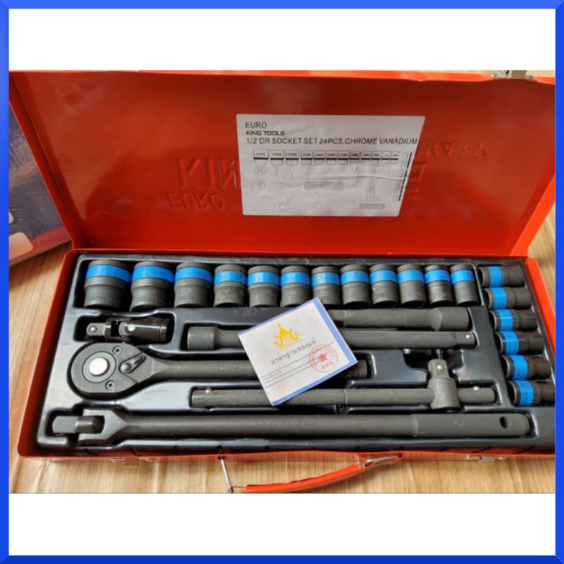 Euro KingTools บ๊อกชุด บล็อกชุด มี6เหลี่ยมและ12เหลี่ยม รู1/2" (4หุน) 24ตัวชุด ของแท้ มีใบรับ ...