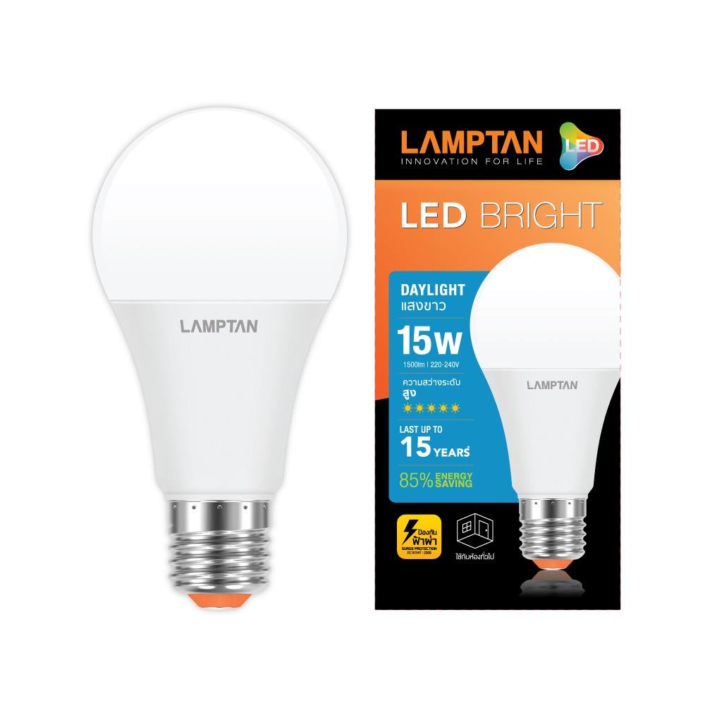 หลอดไฟ LED BRIGHT 15W DAYLIGHT E27 LAMPTAN | Shopee Thailand