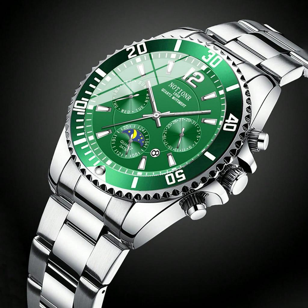 Notionr นาฬิกาข้อมือควอตซ์แฟชั่น สายแสตนเลส มีปฏิทินเรืองแสง สําหรับ ...