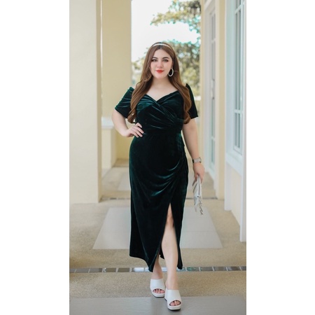 Janny ชุดราตรี เดรสสาวอวบ อ้วน Bigsize Plussize XXL ชุดออกงาน ชุดราตรี ผ้ากำมะหยี่ | Shopee Thailand