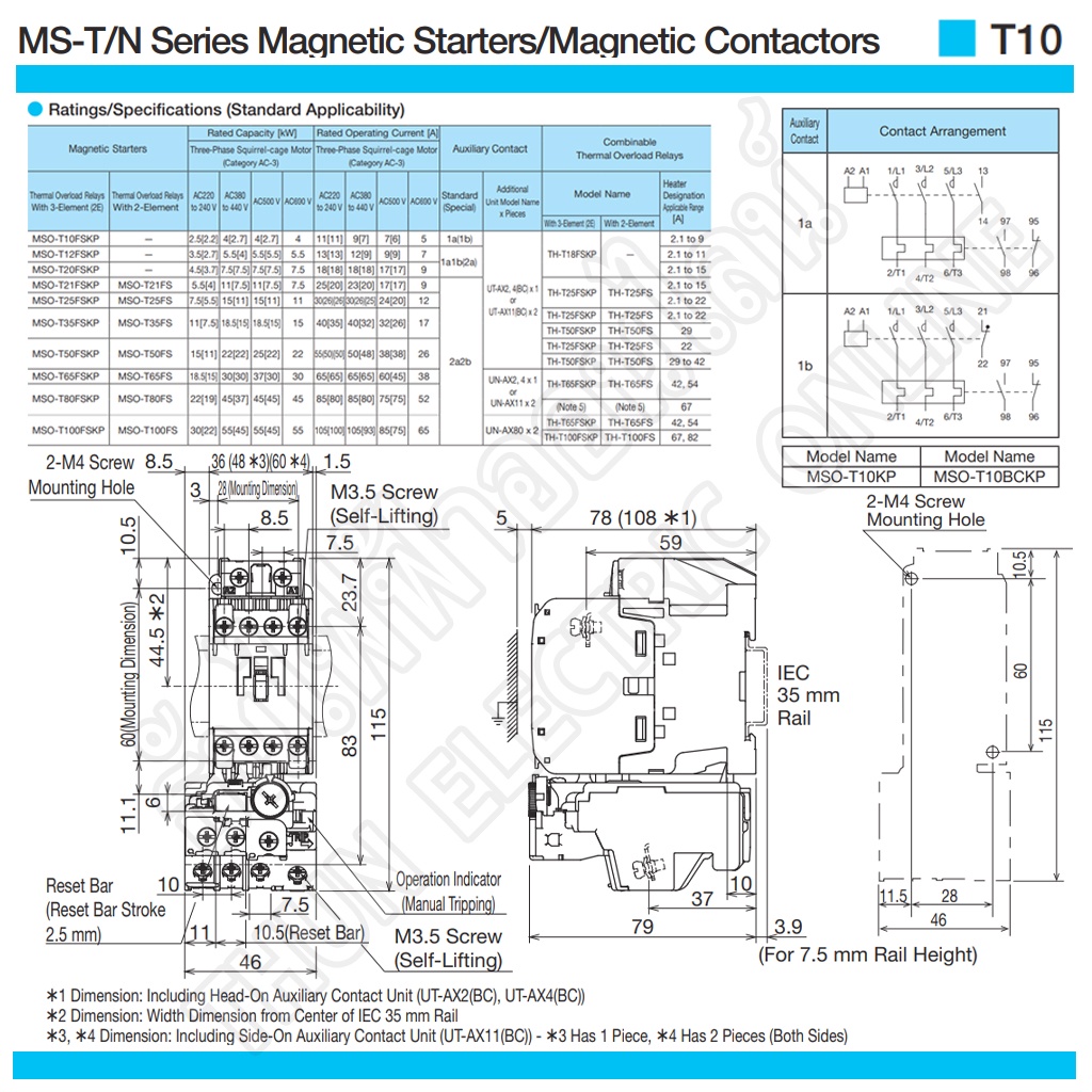 Mitsubishi แมกเนติก พร้อม โอเวอร์โหลด MSO-T10 220V [S-T10 + TH-T18] 0 ...