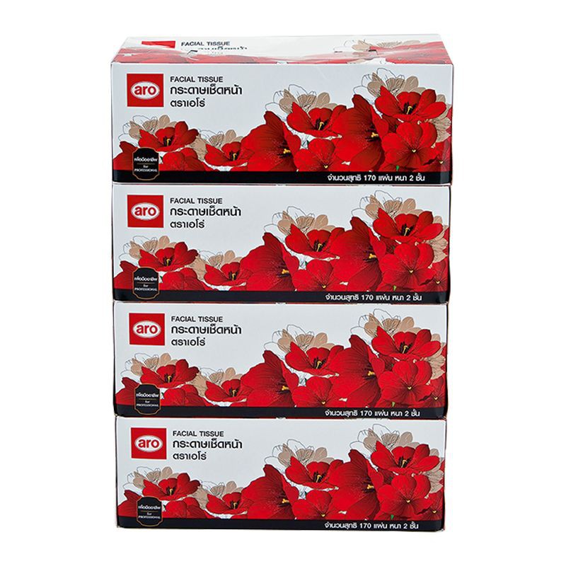 เอโร่ กระดาษเช็ดหน้า 170 แผ่น (4 กล่อง) Aro Facial Tissue 170 Sheets (4 ...