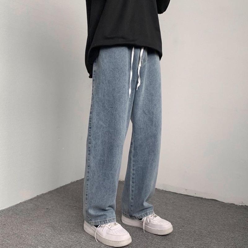 กางเกงยีนส์ผู้ชายทรงกระบอก sth basic jeans เอวยางยืด มินิมอล เกาหลี y2k ...