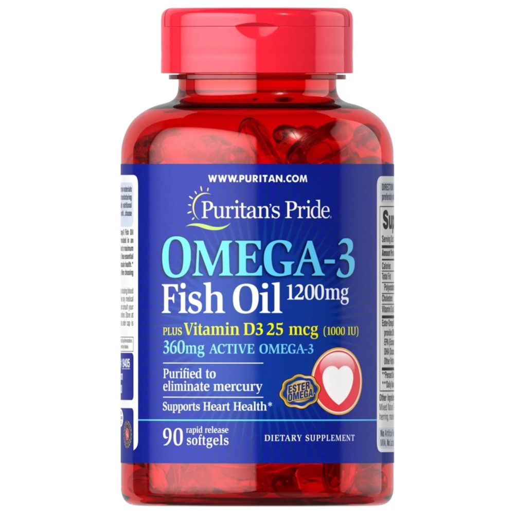 Puritan's Pride Omega 3 Fish Oil 1200 mg plus Vitamin D3 1000 IU 90 softgels | Shopee Thailand