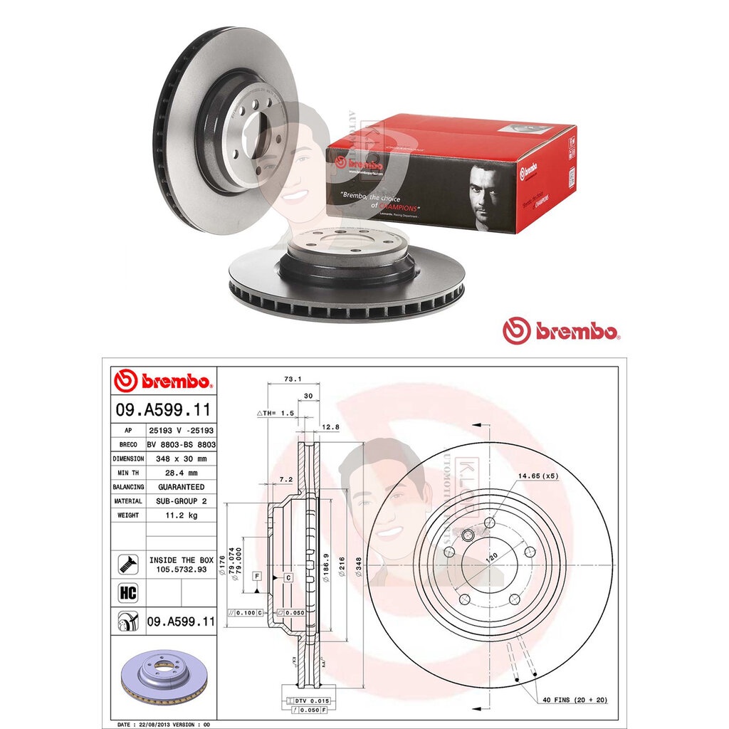 09 A599 11 จานเบรค ล้อ F (ยี่ห้อ BREMBO) รุ่น HC UV BMW ซีรี่ส์ 3 E90 ...