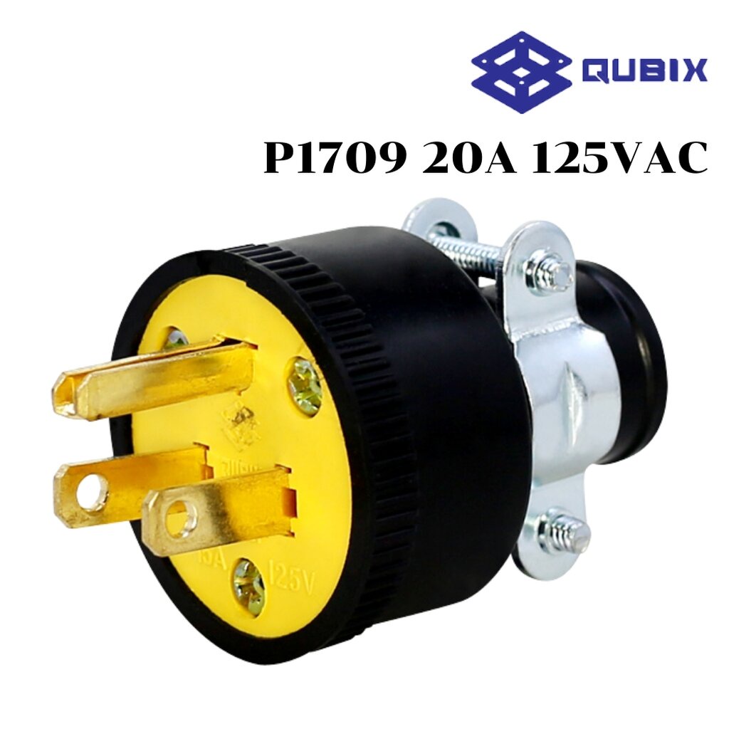"QUBIX" P1709 ปลั๊กยางตัวผู้มีแคล้มรัด 2P 3W 20A 125VAC | Shopee Thailand