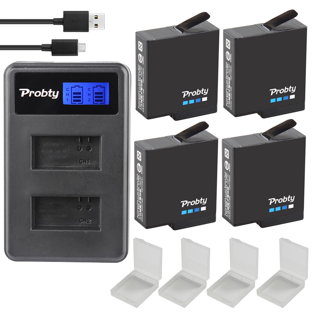 PROBTY แบตเตอรี่1680MAh หรือชุดชาร์จแบตเตอรี่2ช่องสำหรับ Gopro Hero 7 Black Hero 6 Hero 5 ...