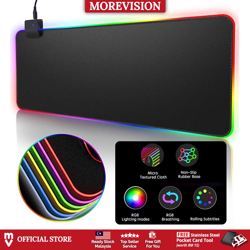 Rgb LED Gaming Mouse Pad โต๊ะลื่น Pad ฐานยางกันน้ําทนทานสําหรับ Gamer ...