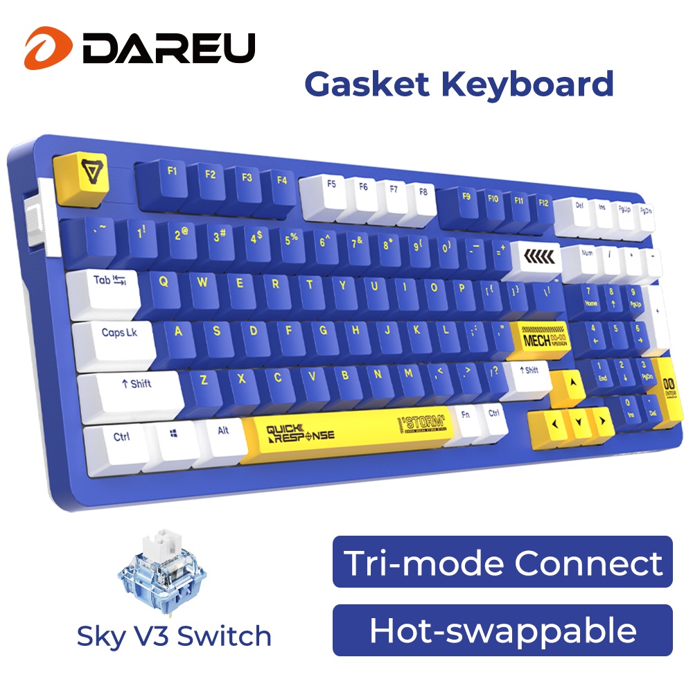 DAREU Tri-mode Mechanical Keyboard 98 Keys Sky Blue Switch RGB ...
