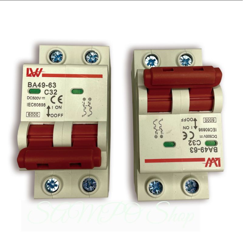 MCBสวิทช์เบอร์ Breaker DC 2P 20A/32A/50A/63A/125A 500Vเบรกเกอร์อากาศในครัวเรือนตัวป้องกันการรั่ว ...