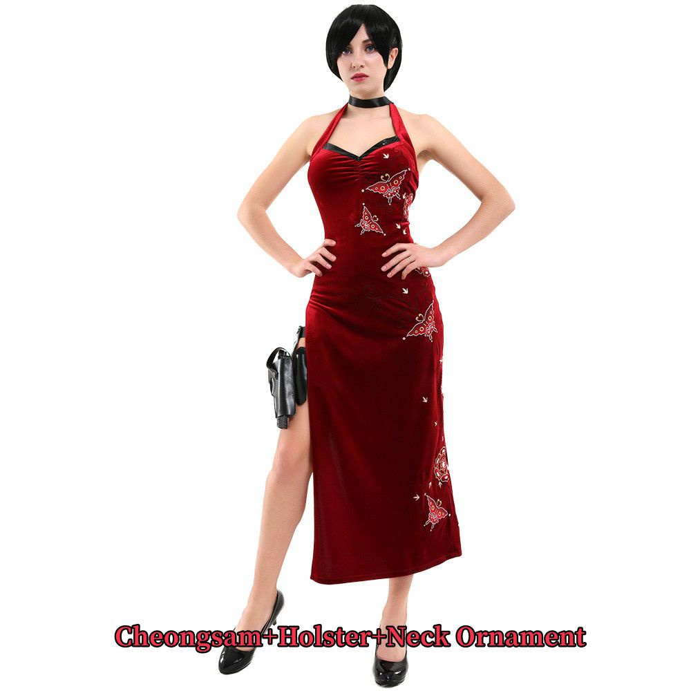 Resident Evil Ada Wong Cosplay Costume Embroidered Cheongsam Style Red ...