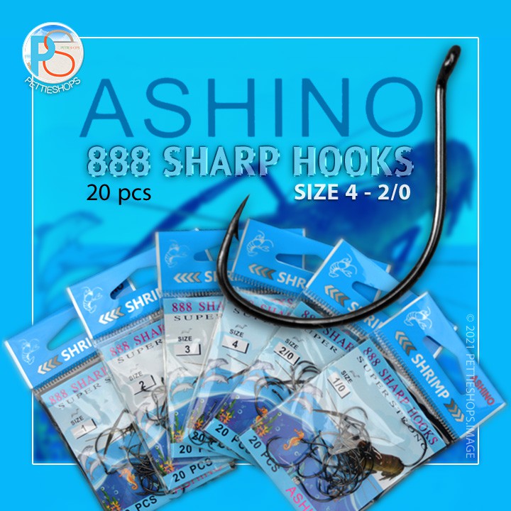 เบ็ดตกกุ้ง Ashino 888 Sharp Hooks แพ็คคู่ 6 ขนาด | Shopee Thailand