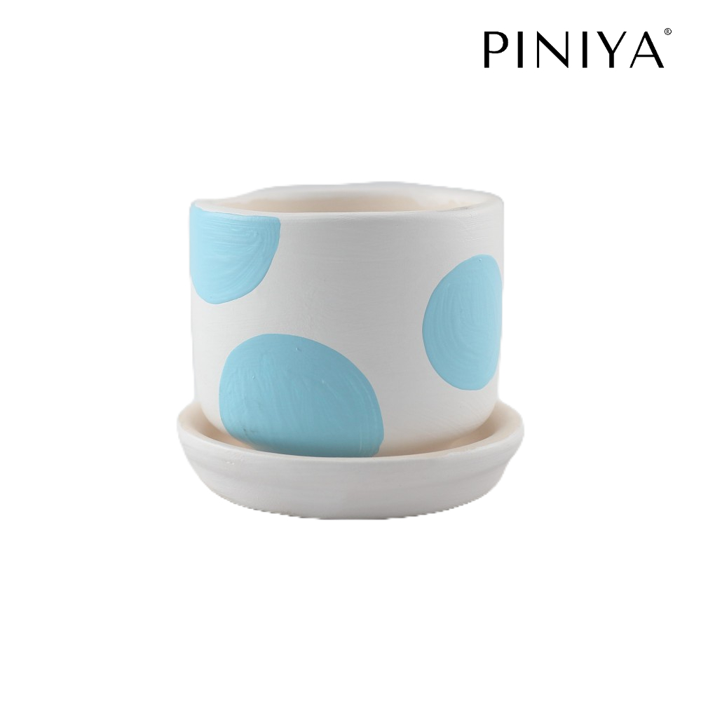 Piniya พินิยา - กระถางต้นไม้ ดินเผา รุ่น น่ารักเล็ก, ลายจุดสี, สีฟ้า ...