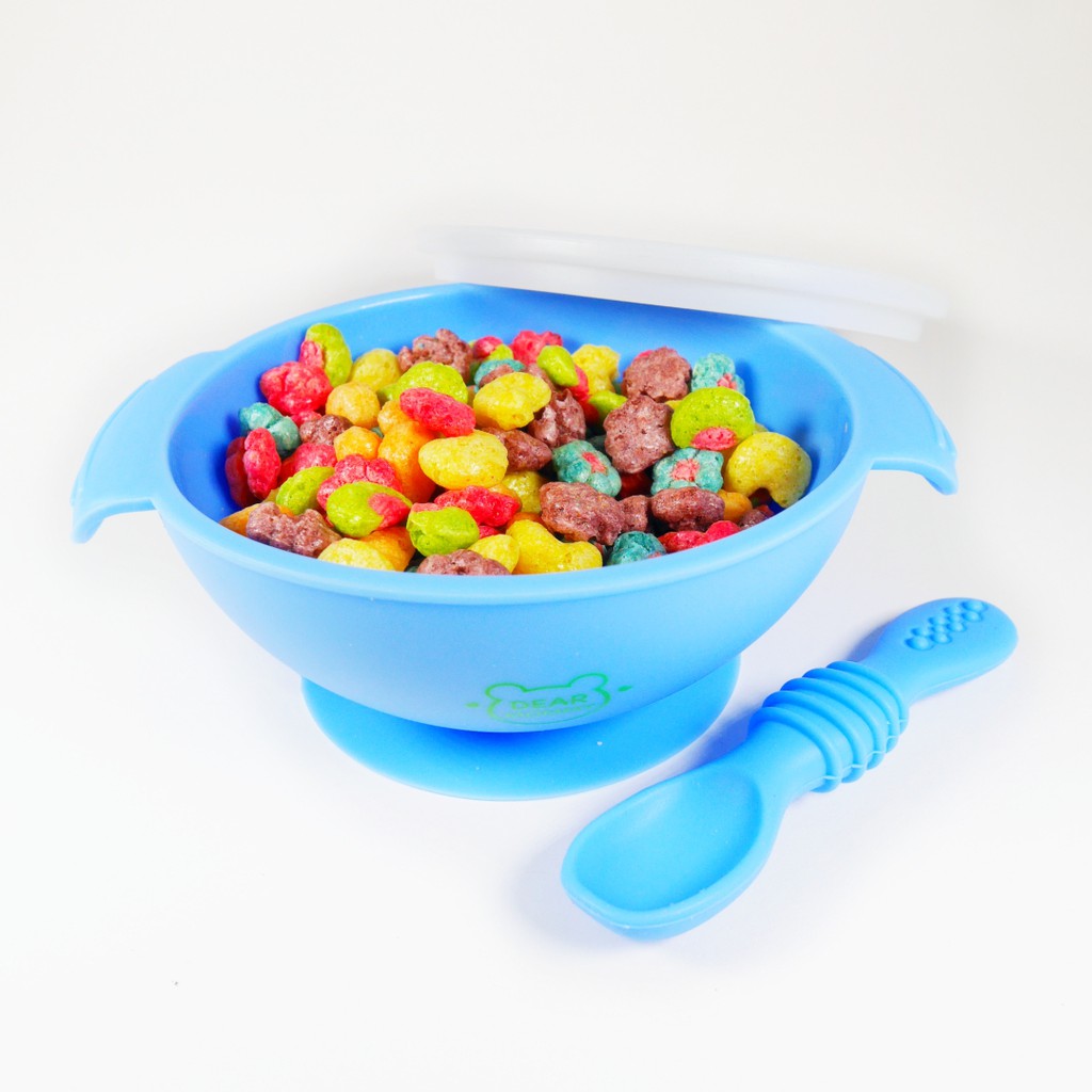 DEAR MOMMY ชามซิลิโคนฐานดูดโต๊ะ มาพร้อมฝาปิดและช้อนแบบ Preloaded Spoon ...