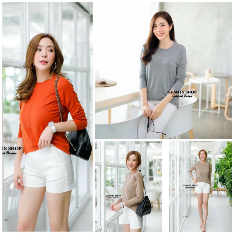 🌈Gi-ants: คอกลม ผ้าวอช แขนยาว ผ้านุ่มๆ ไม่เป็นขนง่าย ไม่ยับง่ายนะจ๊ะ | Shopee Thailand