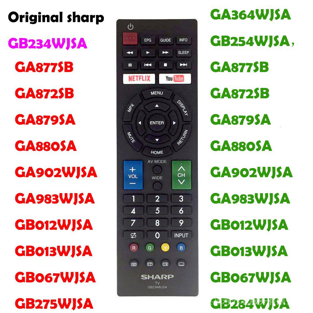 ใหม่ ORIGINAL sharp LCD LED SMART TV รีโมทคอนโทรล GB234WJSA ใช้งานร่วมกับ GA877SB GA872SB ...