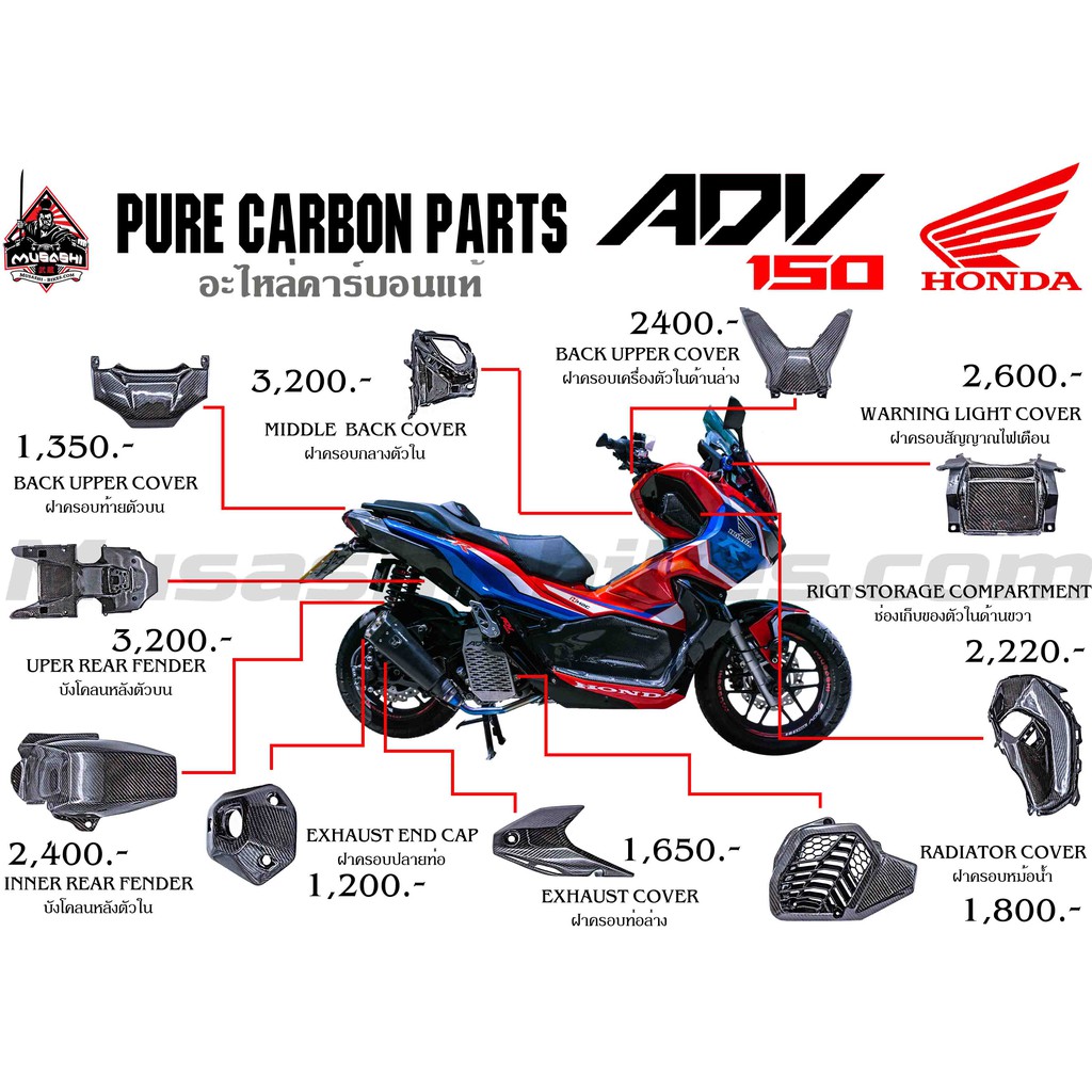 PURE CARBON PARTS ADV 150 (อะไหล่คาร์บอนแท้) By Musashi | Shopee Thailand