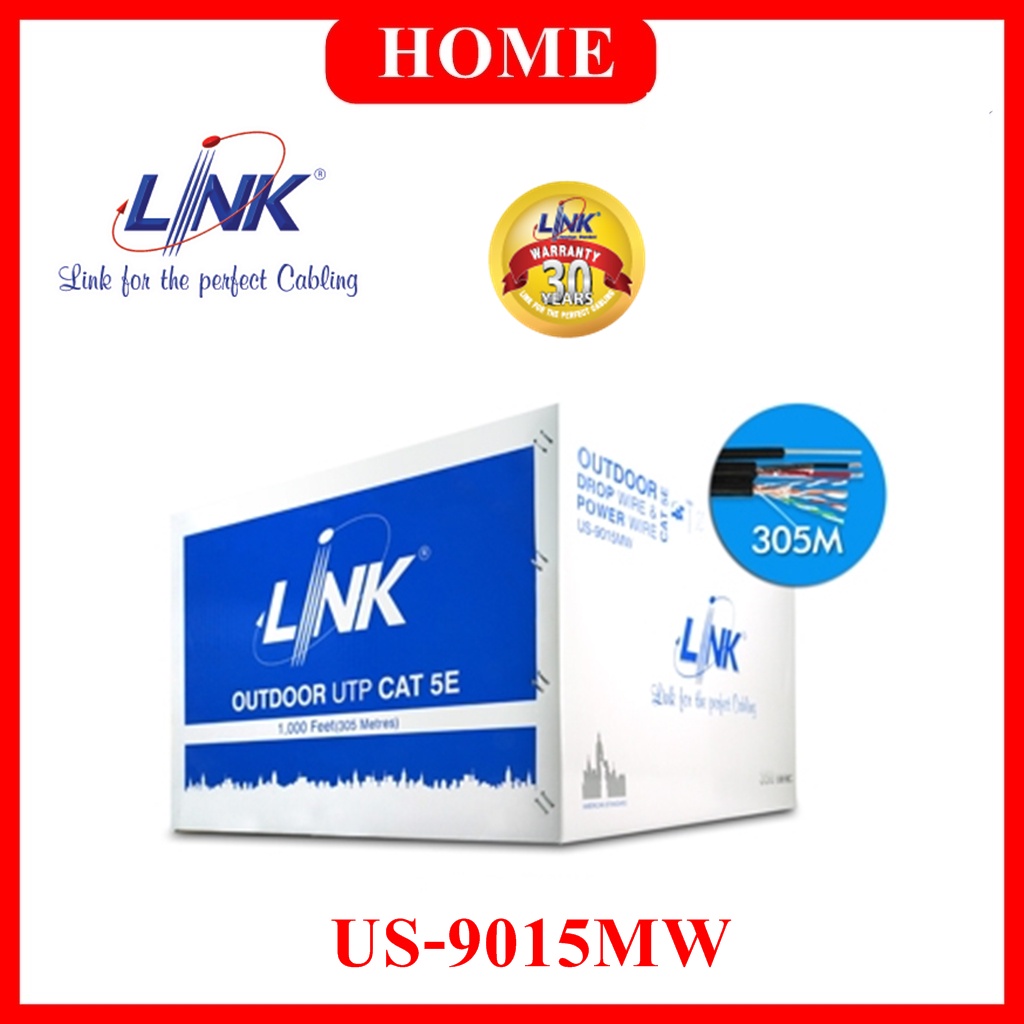 LINK สาย UTP CAT5E Drop wire + Power Wire รุ่น US-9015MW (350 MHz) มีส ...