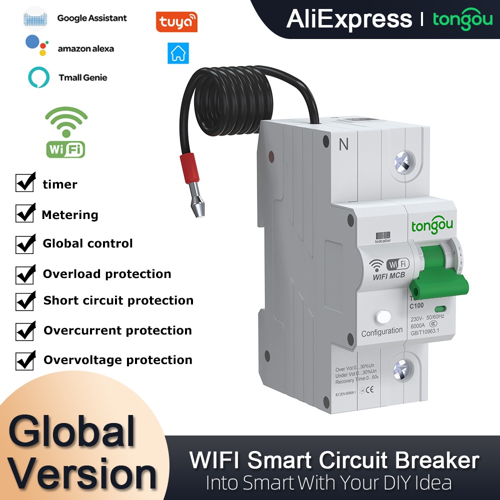 Tuya 1P WIFI Metering Circuit Breaker Smart Life Timer Remote Control ...