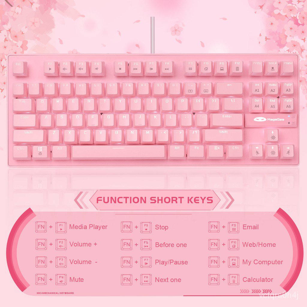 nowMageGee MK1 Pink Mechanical Keyboard 87 Keys Blue Switch White LED ...