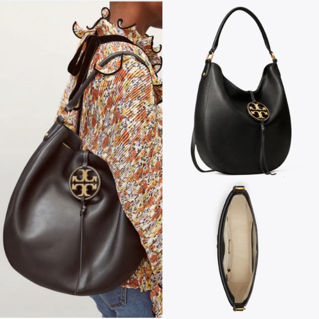 พรีฯ TORY BURCH MILLER METAL-LOGO SLOUCHY HOBO/ Black.. | Shopee Thailand