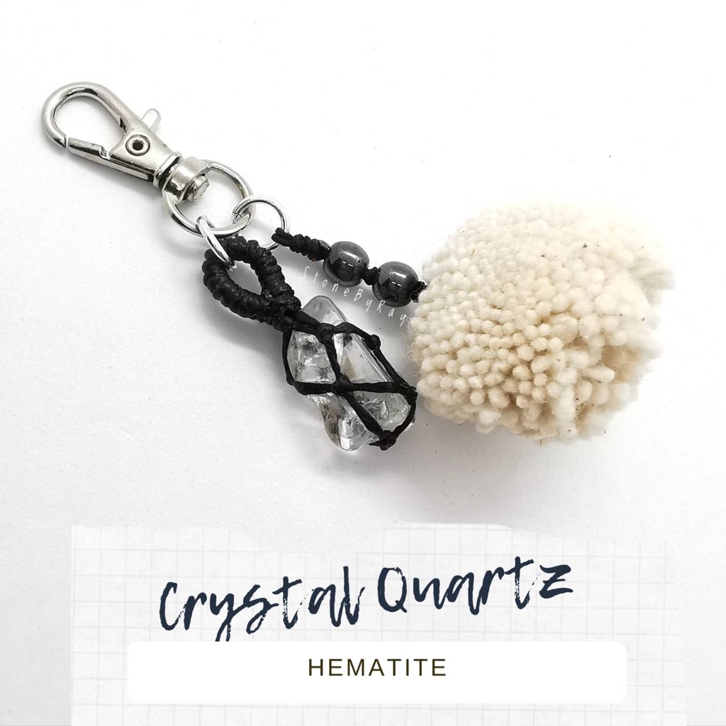 พวงกุญแจเชือกถักหินคริสตัลควอตซ์และเฮมาไทต์ Crystal Quartz+Hematite ...