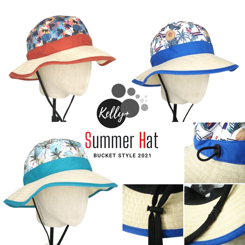 KELLY BUCKET SUMMER HAT หมวกบักเก็ต ลายซัมเมอร์ ปรับไซส์ได้ Size 52-56 ...