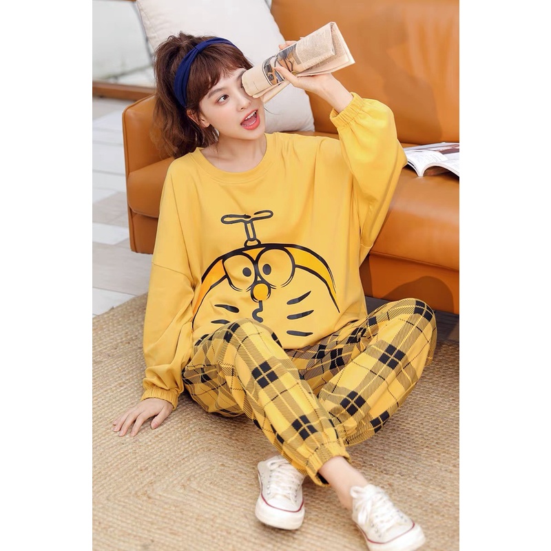 ชุดนอนผู้หญิง พร้อมส่ง เเบบใหม่ลายเกาหลี ลายน่ารัก เสื้อเเขนยาว+ขายาว ...