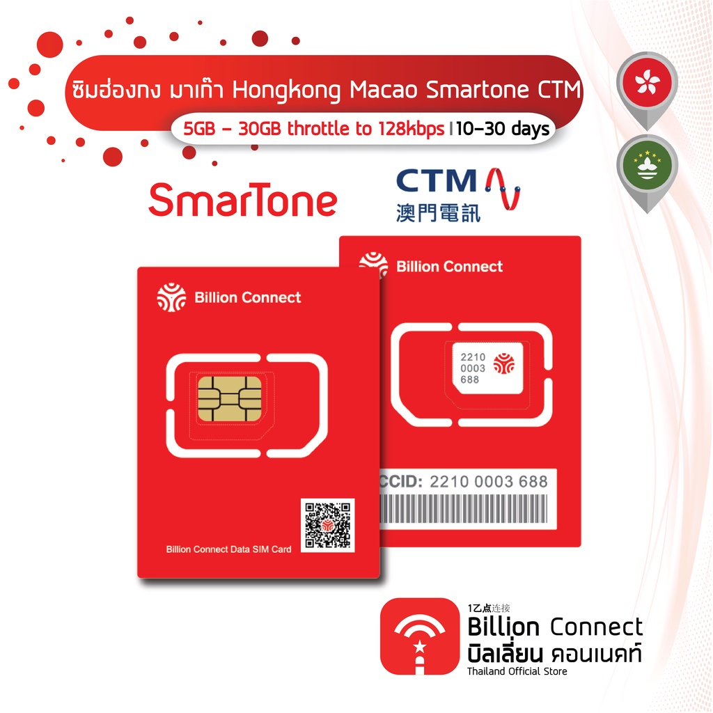 Billion Connect ซิมต่างประเทศ Hongkong Macao Sim Card 5GB-30GB throttle ...