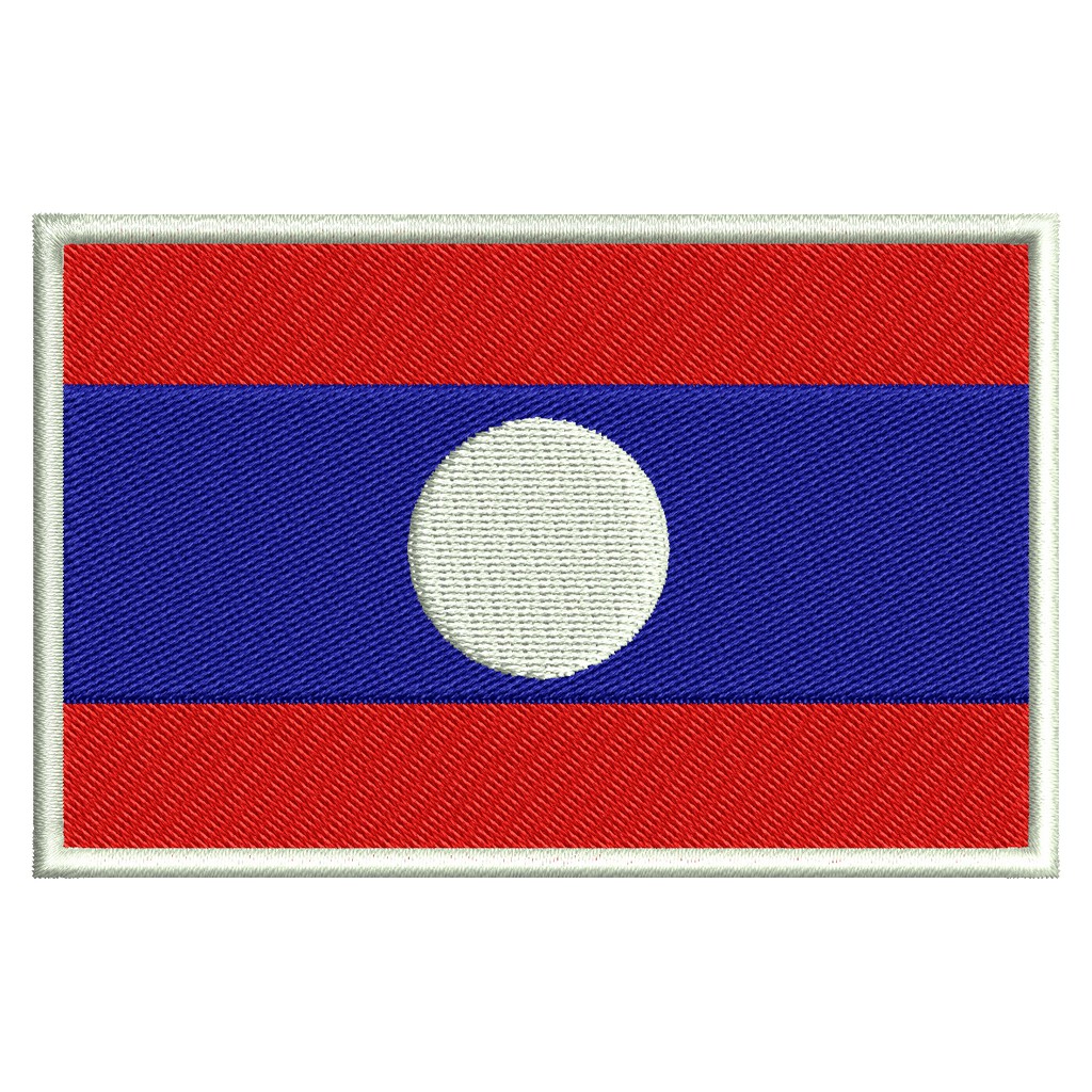 อาร์มปักลาย ตัวรีด ธงชาติลาว Embroidered Lao Flag เย็บหรือรีดลงบนเสื้อ ...